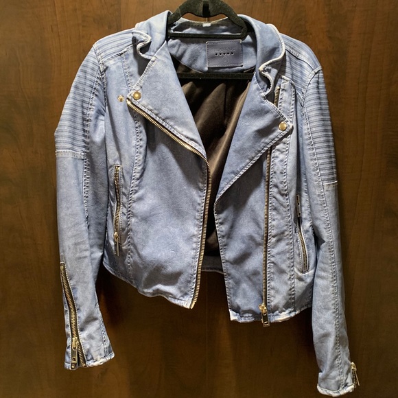 Blank NYC | Jackets & Coats | Blank Light Blue Leather Moto Jacket ...